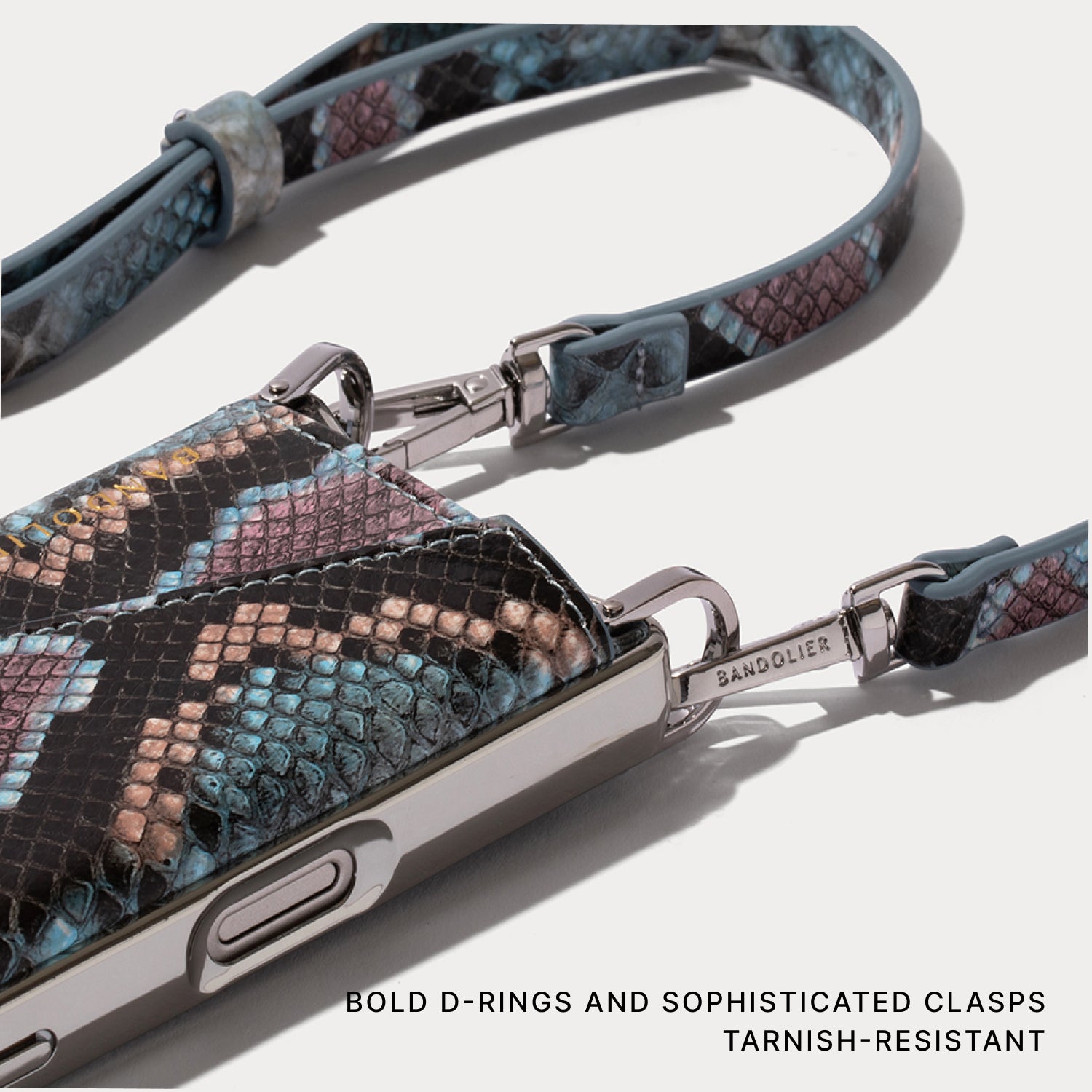 Donna Chrome Crossbody Phone Case - Blue Snake Chrome/Silver – Bandolier