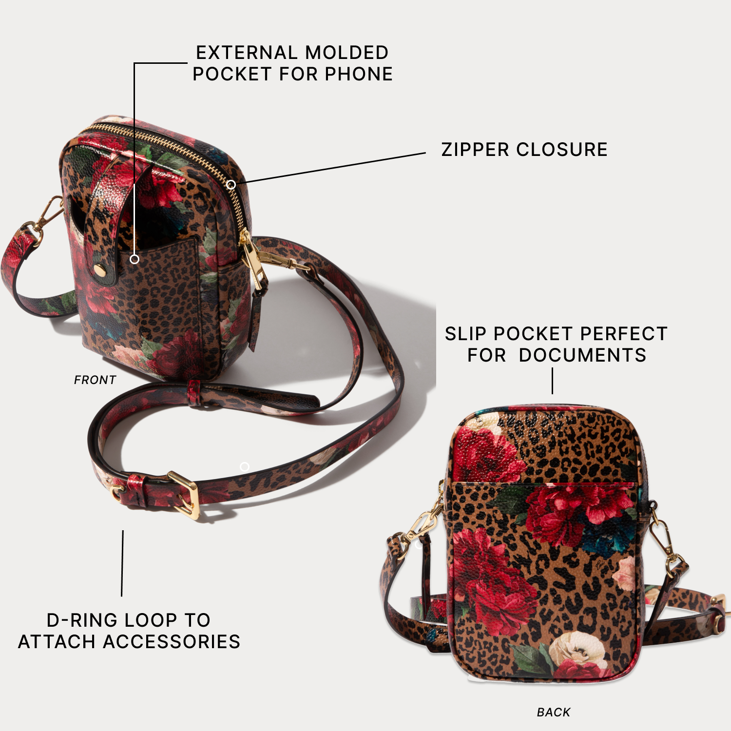 Dillon Bag - Ceci Dark Floral Cheetah/Gold – Bandolier