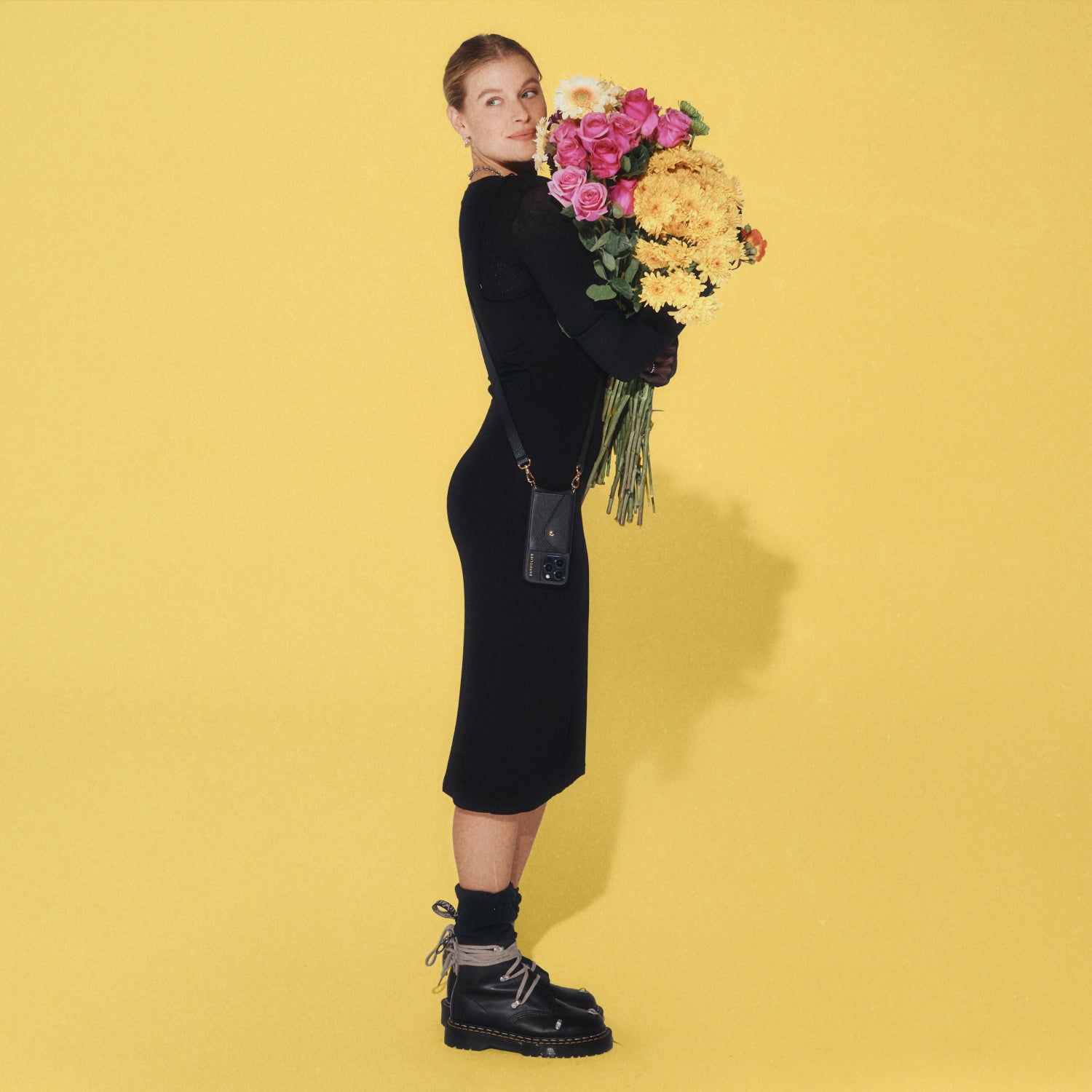 Hailey Side Slot Leather Crossbody Bandolier - Black/Gold