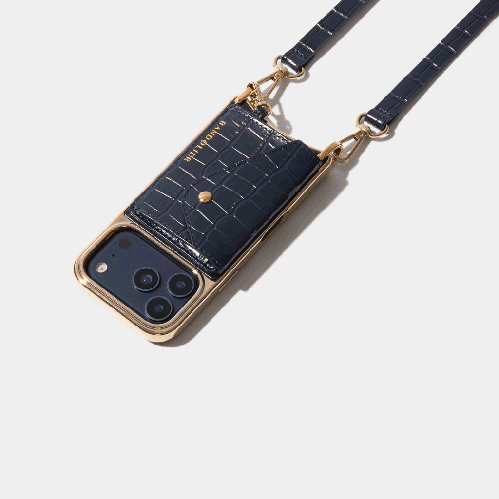 Remi Magnet Wallet Crossbody Phone Case - Navy Croc/Gold – Bandolier