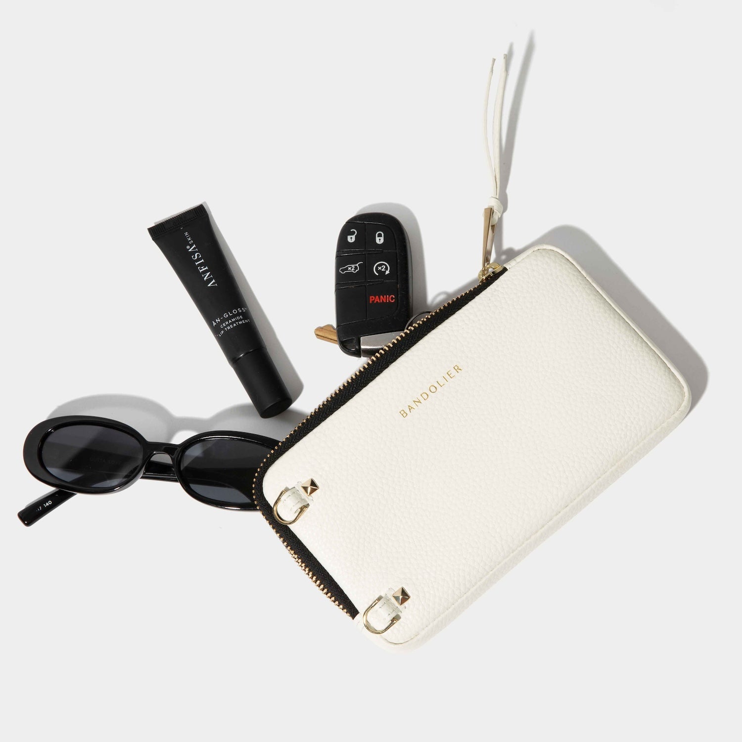 Pebble Leather Expanded Zip Pouch - Ivory/Gold – Bandolier