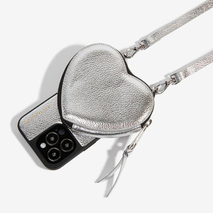 Willa Heart Pouch Bandolier - Silver/Silver